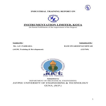 Instrumentation Limited (Summer Training report), Kota | PDF