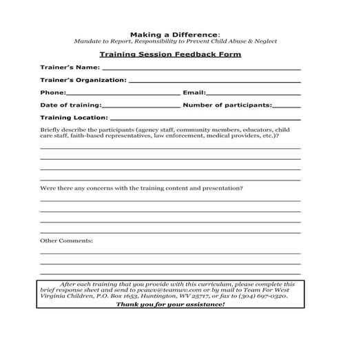 Training session evaluation form