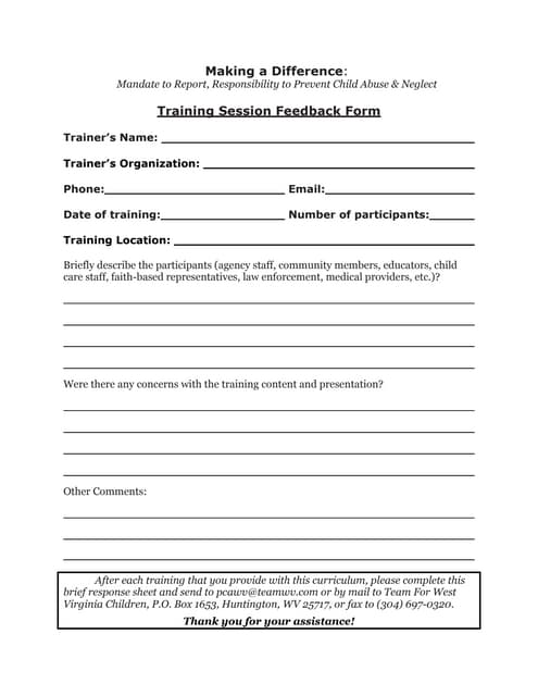 Training session evaluation form | PPT