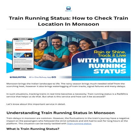 Train Running Status How to Check Train Location In Monsoon | PDF