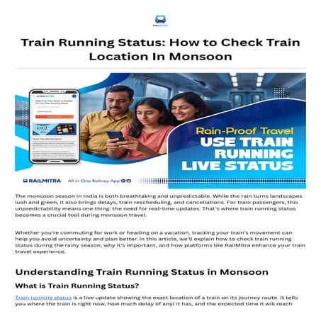 Train Running Status How to Check Train Location In Monsoon | PDF