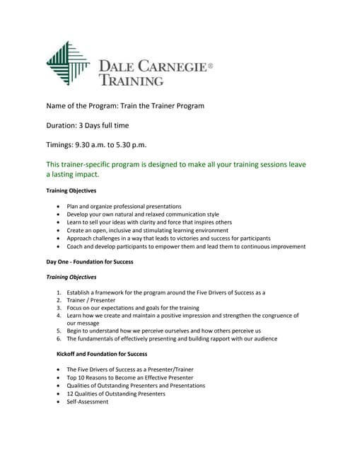 Training the trainers course outline | DOCX