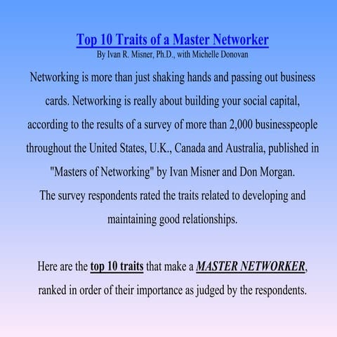 Traits Of A Master Networker | PPT