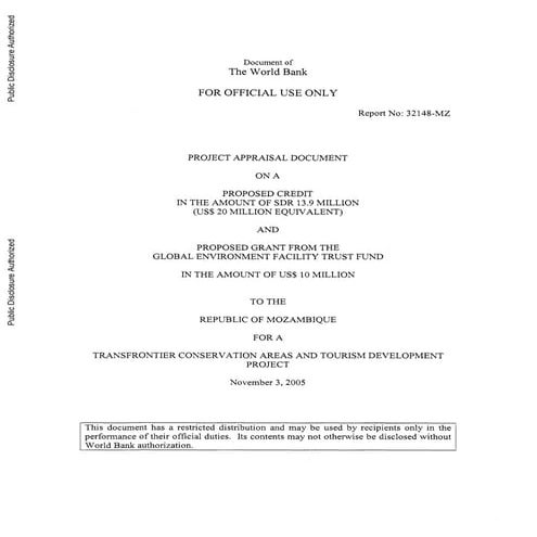 Trans Frontier Conservation Areas And Tourism Development Project | PDF