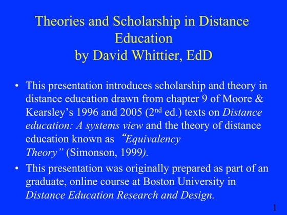Definitions, History and Theories of Distance Education | PPT