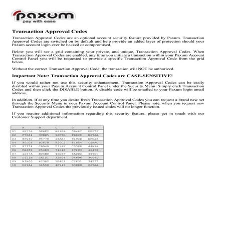 Transaction approvalcodes 136741 | PDF