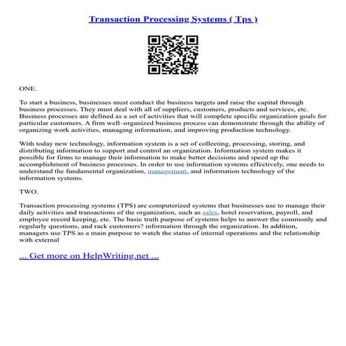 Transaction Processing Systems ( Tps ) | PDF