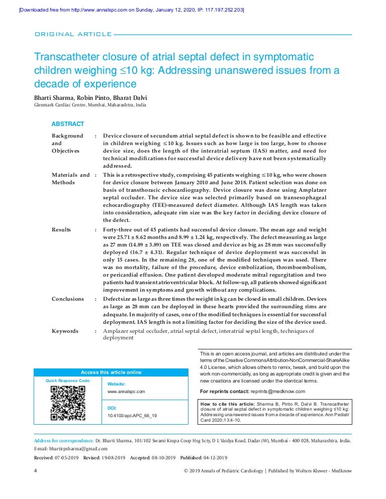 Transcatheter closure of atrial septal defect in symptomatic children