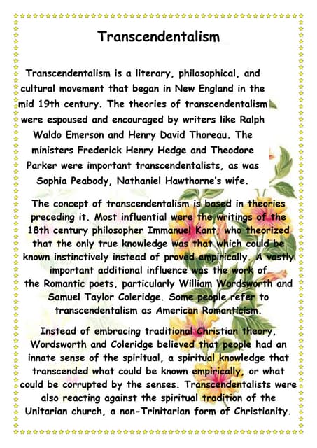 Transcendentalism and american literature | PPTX | Spirituality ...