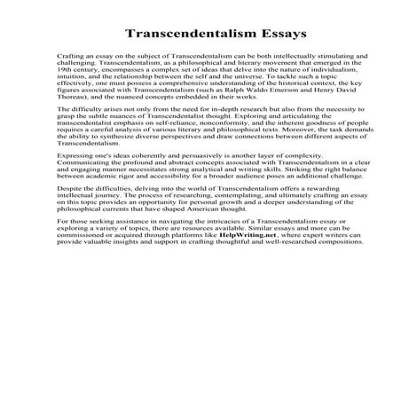 Transcendentalism Essays. Fisher College | PDF