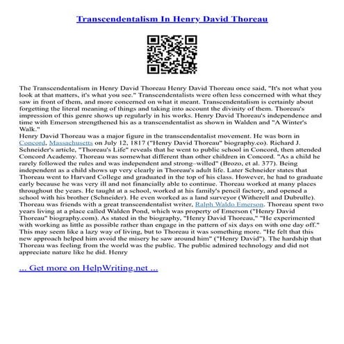 Transcendentalism In Henry David Thoreau | PDF