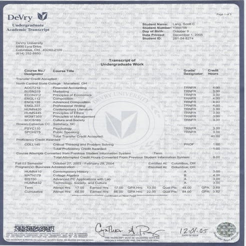 University of Phoenix Transcripts