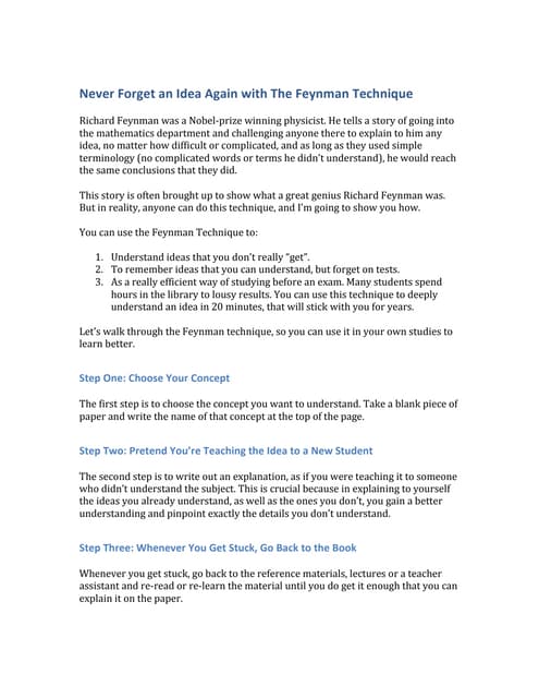 Richard feynman technique of study | PDF