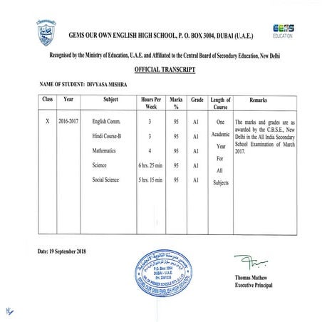 Transcript Grade 10 | PDF
