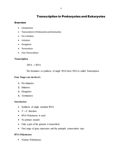 Transcription (Eukaryotic and prokaryotic ) | PPTX