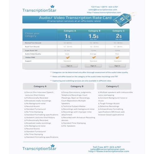 Transcriptionstar ratecard | PDF