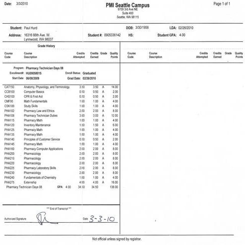 Transcript Of Grades | PDF