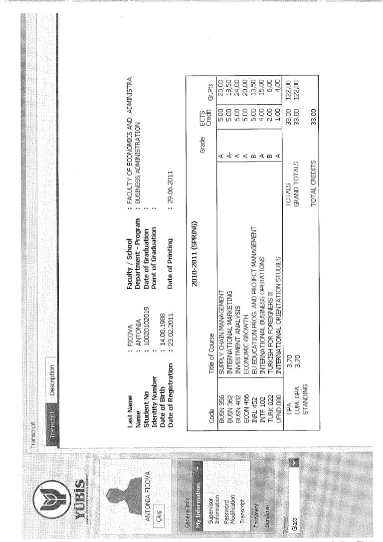 Transcript of Records from Information System