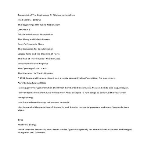 Transcript of the beginnings of filipino nationalism | DOCX