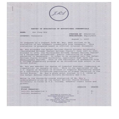 Report of Evaluations of Educational Credentials | PDF