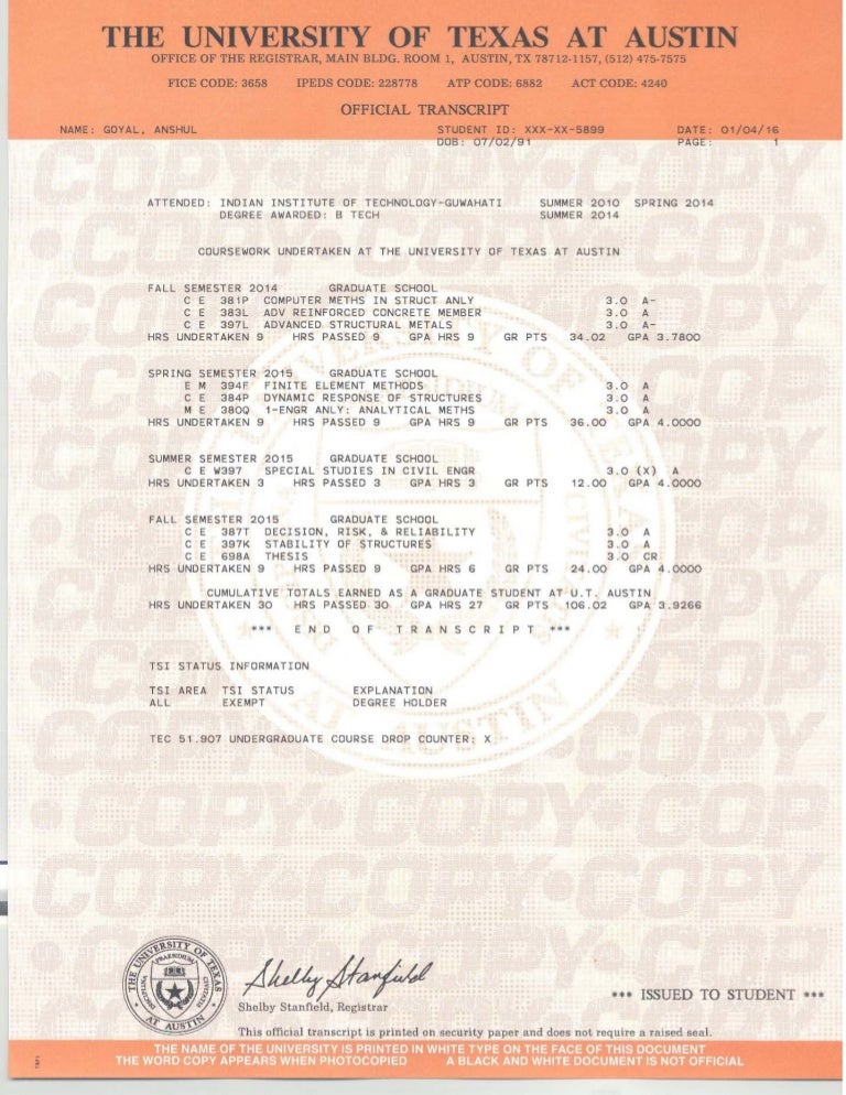 Transcript UT Austin