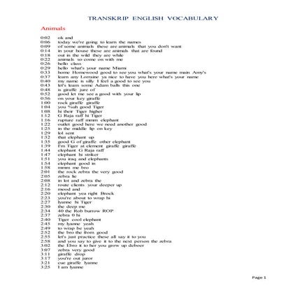 Transcript vocabulary (hello class) | DOCX