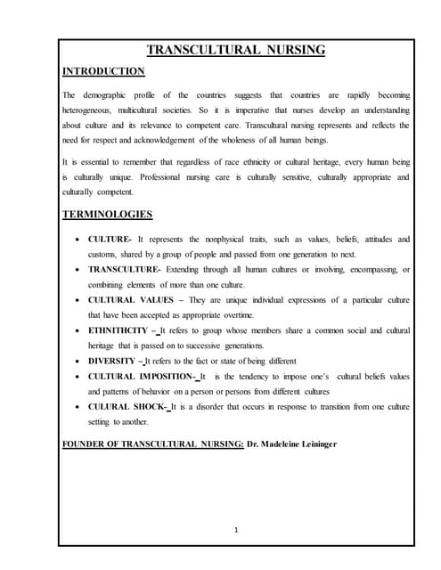 Madeleine Leininger’s Transcultural Nursing | PPTX