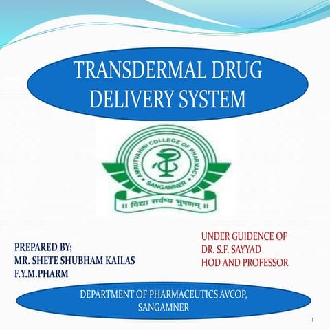 Transdermal drug delivery system | PPTX