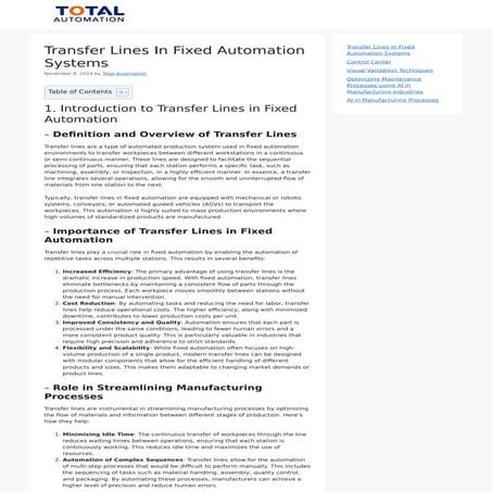 Transfer Lines in Fixed automation systems | PDF