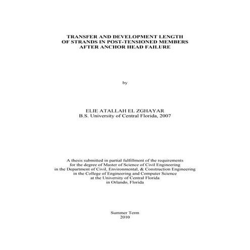Transfer and development length of strands in post tensioned members ...