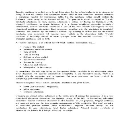 Transfer certificate attestation | DOCX