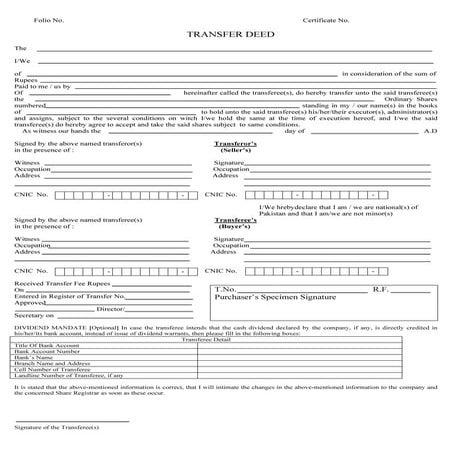 Shares Transfer Deed Form - Karim Virani | PDF