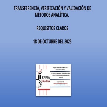 Transferencia y Verificación Analitíca Requisitos Claros 18 de Octubre ...