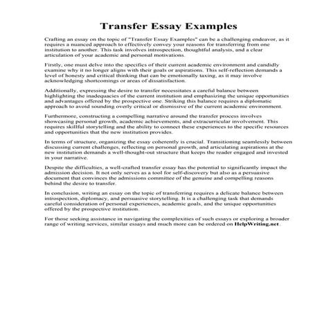 Transfer Essay Examples. College Transfer Application Essay Examples ...
