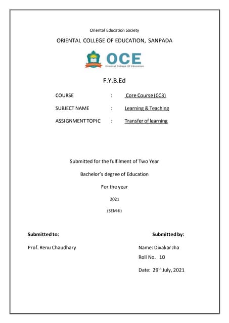 Transfer of learning | PPTX