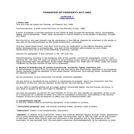 Transfer of property act,1882 | PDF