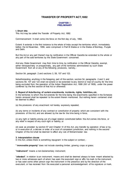 Transfer of property act, 1882 | PPTX