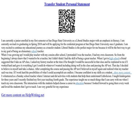 Transfer Student Personal Statement