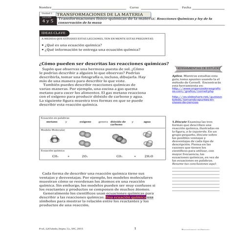 Transformaciones de la materia:reacciones químicas y ley de la ...