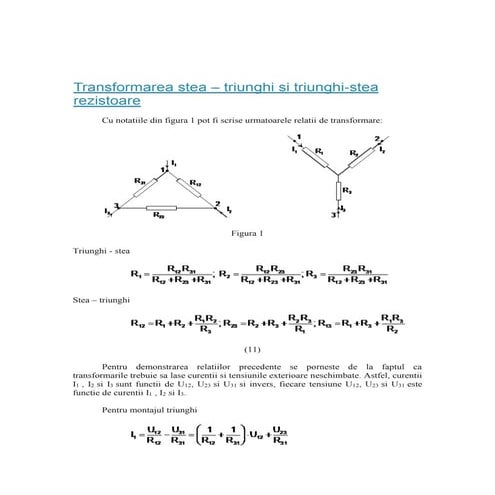 Transformarea stea – triunghi si triunghi stea rezistoare | DOC