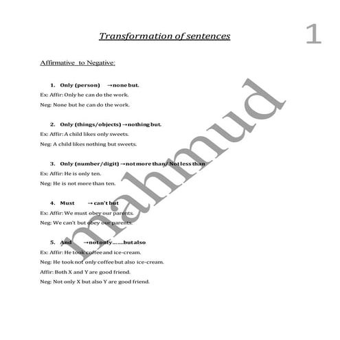 Transformation of sentences | DOCX