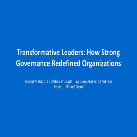 Transformative Leaders - How Strong Governance Redefined Organizations ...