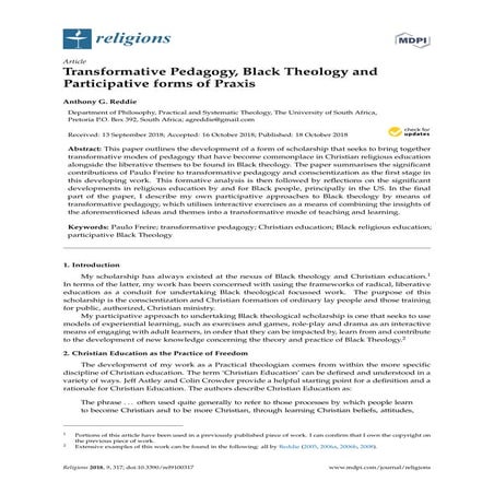 Transformative Pedagogy, Black Theology and Participative forms of ...
