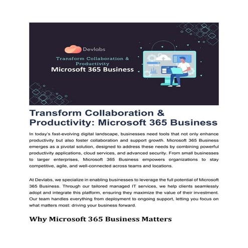 Transform Collaboration and Productivity Microsoft 365 Business | PDF