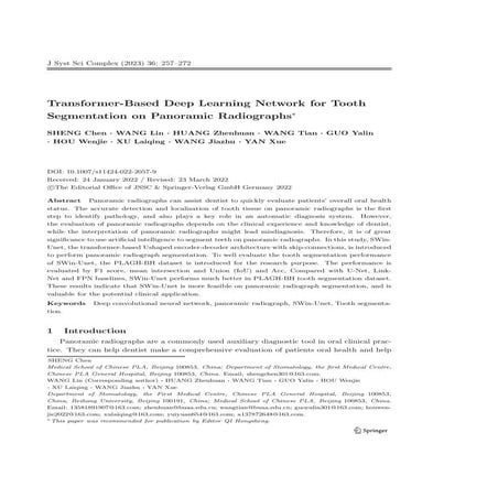 Transformer-Based Deep Learning Network for Tooth Segmentation on Panoramic Radiographs.pdf