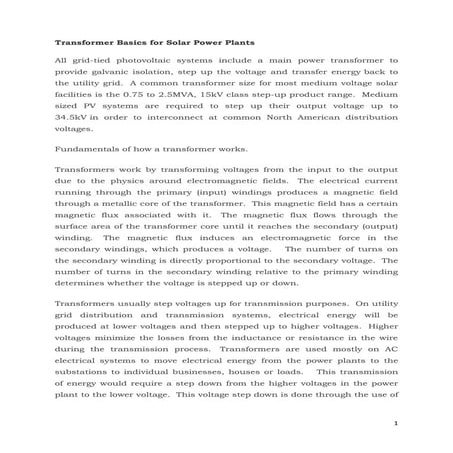 Transformer basics for solar power plants | PDF