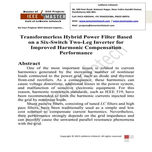 Transformerless hybrid power filter based on a six switch two-leg ...