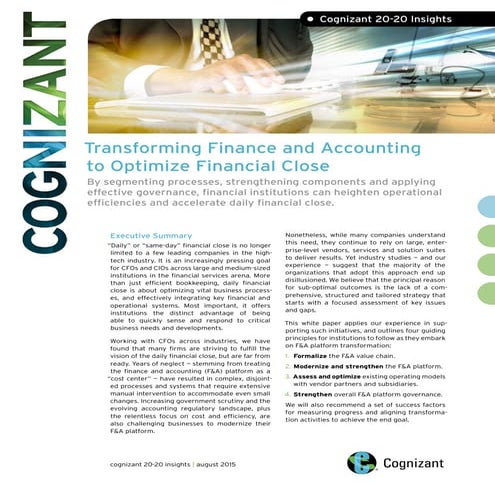 Transforming Finance and Accounting to Optimize Financial Close | PDF
