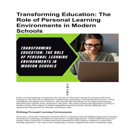 Transforming Education: The Role of Personal Learning Environments in Modern Schools | PDF