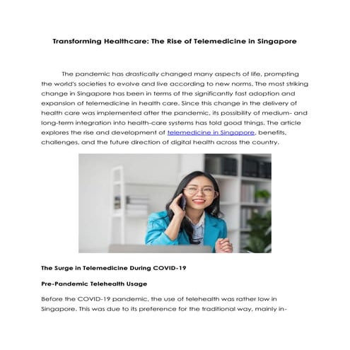 Transforming Healthcare: The Rise of Telemedicine in Singapore | PDF
